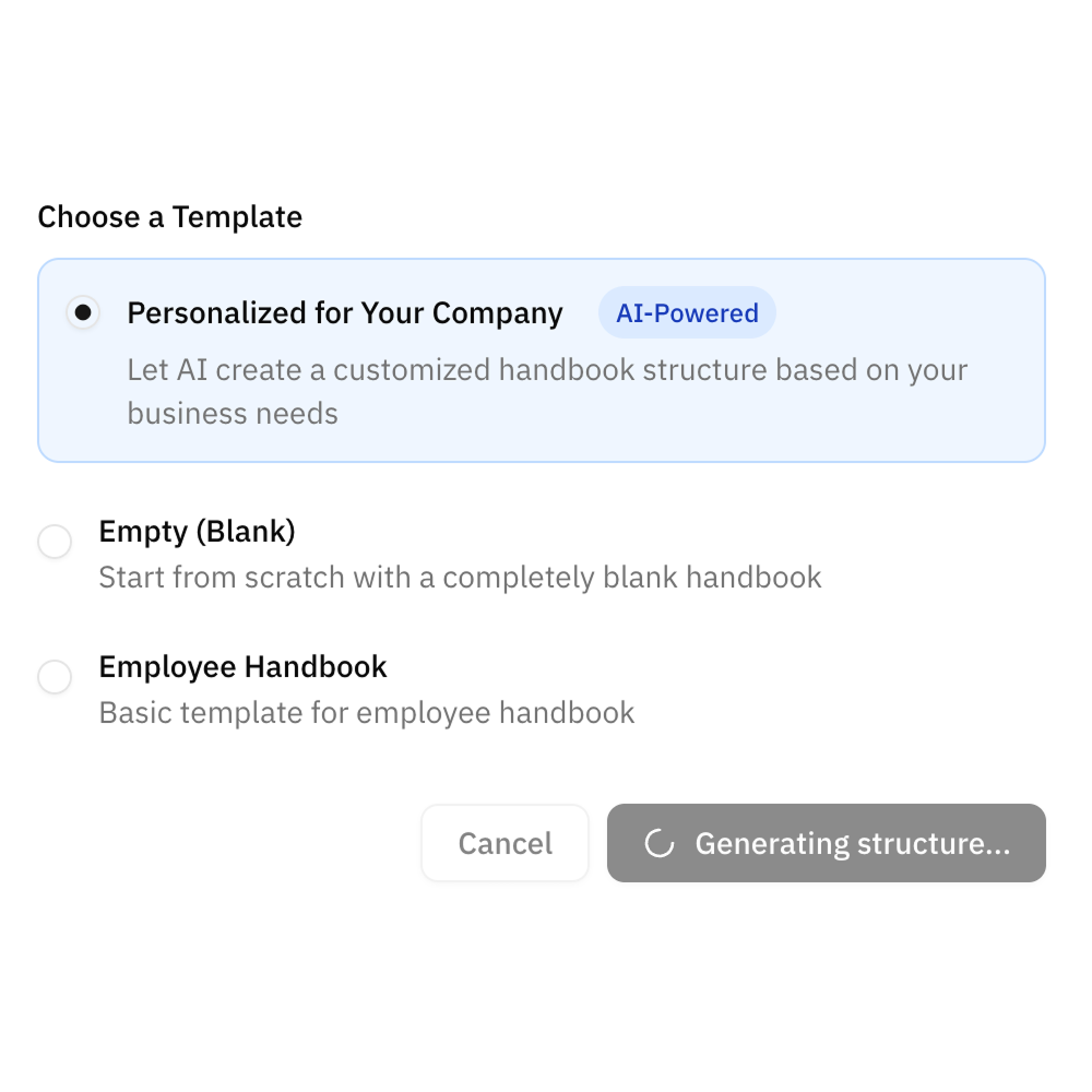 AI structure: generate a custom handbook outline